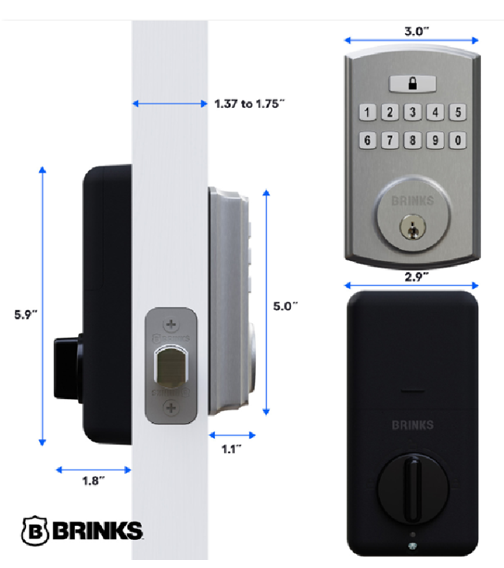 4390-XXX, 4391-XXX, 4392-XXX Brinks Electronic Deadbolt Dimensions ...
