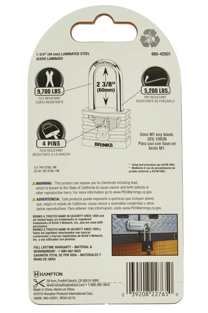 665-42501 44mm Laminated Steel Weather Resistant Padlock, 2-3/8 ...