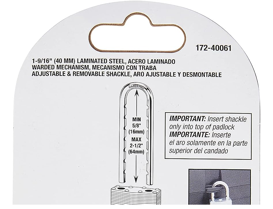 172-40061 40mm Laminated Steel Warded Padlock with Adjustable Shackle ...