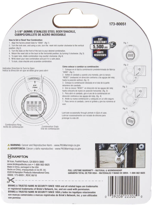 173-80051 80mm 4 Dial Resettable Stainless Steel Discus Padlock ...